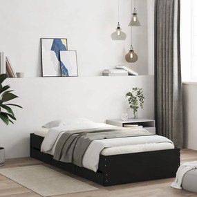 vidaXL Rám postele se zásuvkami černý 90 x 190 cm kompozitní dřevo