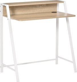 Psací stůl HOMCOM Moderní počítačový stůl s úložným prostorem a kabelovou zásuvkou Kovový rám bílý dub 84x45x85cm pro domácí kancelář a pracovnu | Ao…