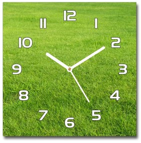 Wallmuralia Skleněné hodiny čtverec Zelená tráva 30x30 cm