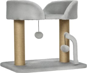 PawHut Malý kočičí škrabací strom 42 cm s hnízdem, závěsnými míčky a sisalovými sloupky 48x38x42 cm Světle šedý | Aosom