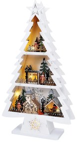 SOLIGHT LED dřevěný vánoční stromek s dekoracemi, 13x LED, bílá, 53cm, 2x AA