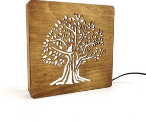 AMADEA Dřevěná lampička s motivem stromu, velikost 20 cm, s LED osvětlením s trafem na 12V