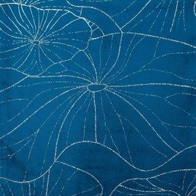 Modrý sametový středový ubrus s květinovým potiskem