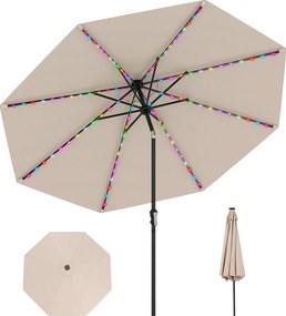 Costway Slunečník 300 cm se solárním LED osvětlením 9 režimy osvětlení s klikou