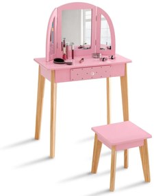 Dětský toaletní stolek s taburetkou, růžová/přírodní