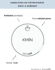 Samolepka na kořenky KMÍN průhledná 5 cm základní písmo