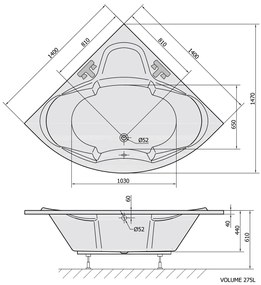 Polysan SIMONA rohová vana s konstrukcí 140x140x44cm, bílá, 96211