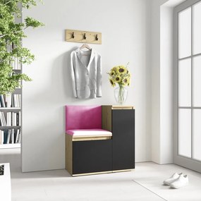 Eka Předsíňová stěna s čalouněnými panely Trinity 30 - Dub Artisan s černou / Růžová 2310