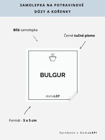 BULGUR – bílá samolepka na dózu, tučné písmo, 5 × 5 cm | DomaLEP