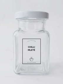 Samolepka na kořenky CHILLI MLETÉ průhledná 3 × 4 cm tučné písmo