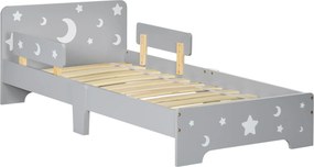 Dětská postel ZONEKIZ, podlahová postel pro děti, 3 až 6 let, 143 x 76 cm, design s hvězdami a měsícem, včetně laťového roštu, do dětského pokoje, šed