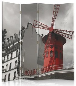 Ozdobný paraván Paříž Moulin Rouge - 145x170 cm, čtyřdílný, klasický paraván