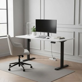 Výškově nastavitelný stůl OfficeTech B, 140 x 80 cm, černá podnož, bílá