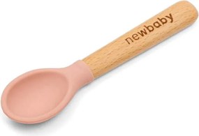 Silikonová lžička s dřevěnou rukojetí New Baby růžová