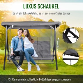 Outsunny Hollywoodská houpačka pro 3 osoby, houpací lavice s nastavitelnou stříškou, zahradní houpačka s polštáři, max. nosnost 270 kg| Aosom