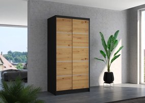 Šatní skříň s posuvnými dveřmi Riva - 100 cm Barva: Černá/Dub