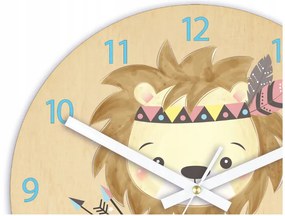 M.Clock Dětské nástěnné hodiny lvíček 30x30cm hnědé
