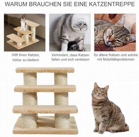 Schody pro kočky PawHut pro staré kočky s artritidou, výška schodu 11 cm, schody pro psy a kočky, plyš, krémová barva | Aosom.de