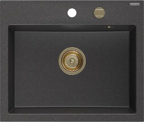 Mexen Oscar, 1-komorový granitový dřez 580x490x205 mm, černá skvrnitá, 6519581000-76-G