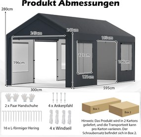 Costway Carport Stan Garáž s 8 odnímatelnými bočními stěnami a rolovacími dvířky
