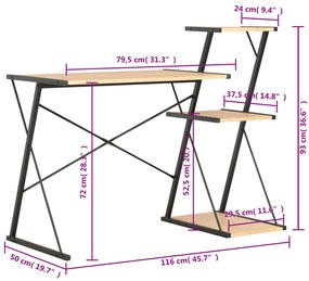 vidaXL Marketos Psací stůl s poličkou černý a dub 116 x 50 x 93 cm
