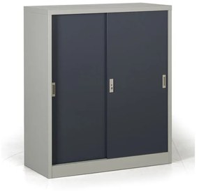 Kovová skříň s posuvnými dveřmi, demontovaná, 2 police, 1000 x 1200 x 450 mm, tmavě šedá