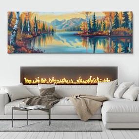 Obraz na plátně - Břízový háj u jezera FeelHappy.cz Velikost obrazu: 180 x 60 cm