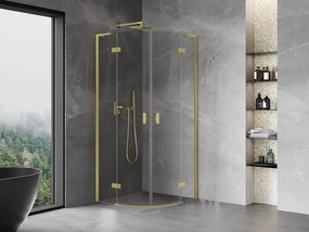 Mexen Mist L, čtvrtkruhový sprchový kout s 2-křídlými dveřmi, 100 x 100 cm, čiré sklo, zlatý matný profil, 8A33L-100-100-55-00