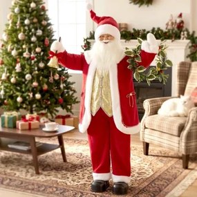 HOMCOM Zpívající Santa Claus, 150 cm, stojící animovaná vánoční figurka s zvonkem a věncem, aktivovaná zvukem/na dotek
