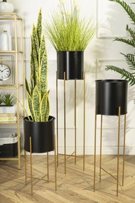 KOVOVÝ KVĚTINÁČ SE STOJÁNEM GLAMOUR 75X24 CM ČERNÁ/ZLATÁ