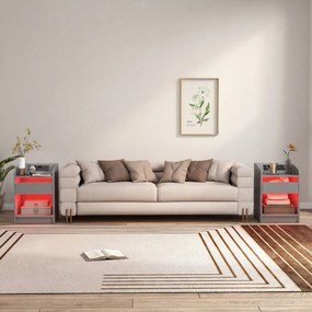 HOMCOM Noční stolek s nabíjecí stanicí LED-RGB světlo, zásuvka, otevřená přihrádka, USB porty a dálkové ovládání 40x40x58 cm Šedá