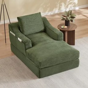 Aosom Bezkostý kordový relaxační gauč, dvouvrstvý design, lze složit na postel, 100D x 160Š x 64V cm, zelená