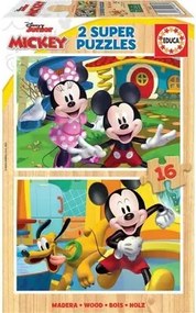EDUCA Dřevěné puzzle Mickey a Minnie / 2x16 dílků / od 3 let