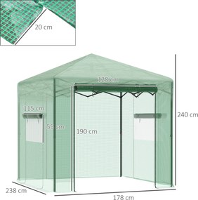 Gewächshaus Treibhaus Tomatenhaus Frühbeet mit Tür und Fenster zum Aufrollen PE Stahl Dunkelgrün 238 x 178 x 240 cm