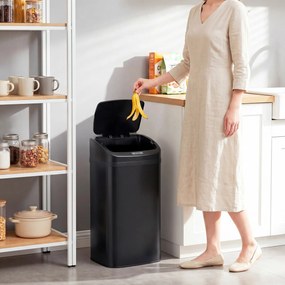 HOMCOM 48l senzorem řízený odpadkový koš pro kuchyň nebo kancelář, automatická uzavírací funkce, nerezová ocel, černý