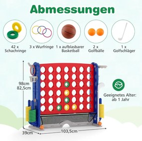Costway 4 v 1 Čtyři v řadě s házením prstenem a basketbalovým košem a golfovou