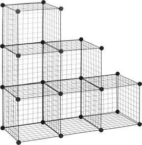 HOMCOM Drátová police, regálový systém se 6 kostkami, DIY úložný systém z drátů, regálová jednotka do obývacího pokoje a ložnice, černá, 109 x 37 x 10