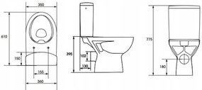 Cersanit Parva CleanOn, kombi wc se splachováním 3/5l, horizontální odtok, přívod vody z boku a antibakteriálním sedátkem z duroplastu, bílá, K27-063