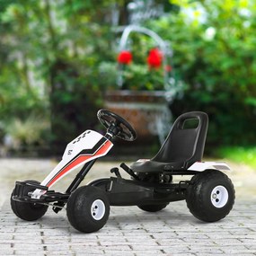 HOMCOM Motokára pro děti šlapací auto s pedály a brzdami 104x66x57cm z oceli pro děti od 3 do 8 let v bílé barvě