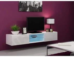 TV stolek Zigo Glass 180, Osvětlení: osvětlení LED - modré, Barva: bílá / bílá lesk Mirjan24 5902928729993