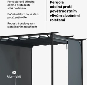 Blumfeldt Pantheon Robust Pergola, 3x3 m práškově lakovaná ocel odolná vůči povětrnostním vlivům s bočními roletami