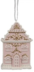 Růžová závěsná vánoční ozdoba perníková chaloupka Gingerbread - 6*4*9 cm