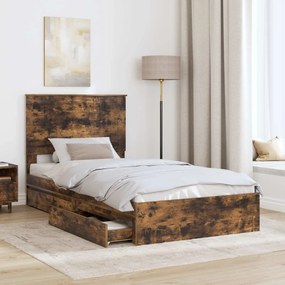 Postel s úložným prostorem se zásuvkou Kouřový dub 100 x 200 cm 3411240