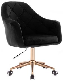 LuxuryForm DESIGN Otočné křeslo ANDORA VELUR na zlaté podstavě s kolečky - černé
