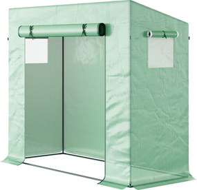 Skleník Outsunny, 200 x 76 x 168 cm, fóliový skleník s rolovacími dveřmi, skleník, domek na rajčata s bočním oknem, PE síťová fólie, zimní skleník pr…