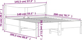 vidaXL Rám postele 140 x 200 cm masivní borovice [844725] Barva: Bílá