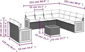 10dílná zahradní sedací souprava s poduškami béžová polyratan 3260190