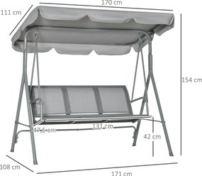 Outsunny Hollywood swing 3místná zahradní houpačka se stříškou, kovová šedostříbrná, 170x110x153 cm, ideální lehátko na zahradu a terasu | Aosom.de