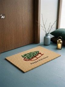 Sinsay - Vánoční rohožka s potiskem vánočního stromku na saních - vícebarevná