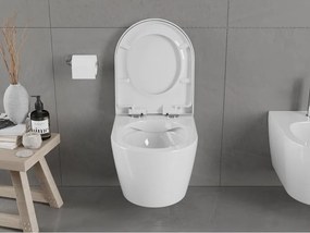Mexen Carmen wc mísa Rimless s pomalu padajícím tvrdým sedátkem, duroplast, bílý lesk - 30880200